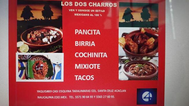 Menu at Los DOS Charros Comida Mexicana" restaurant, Mexico City