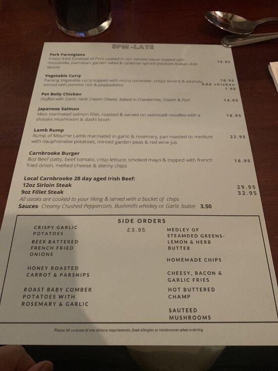 Menu at The Pot Belly restaurant, Gilford, 59a Banbridge Rd