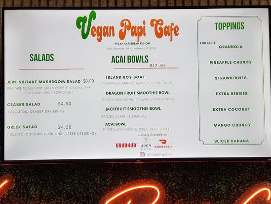 Menu at Vegan Papi Caribbean Fusion Cafe, Atlanta