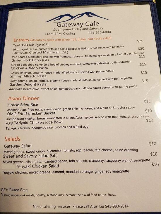 Menu at Gateway Cafe, Heppner