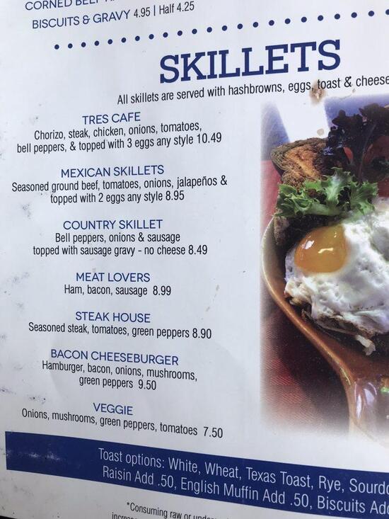 Menu at Tres Cafe, Galesburg
