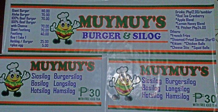 Menu at Muymuy's burger restaurant, Philippines