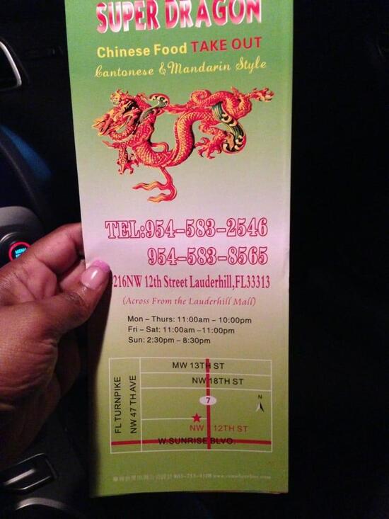 Menu at Super Dragon restaurant, Lauderhill