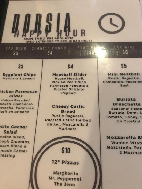 Menu at Dorsia pub & bar, Milwaukee