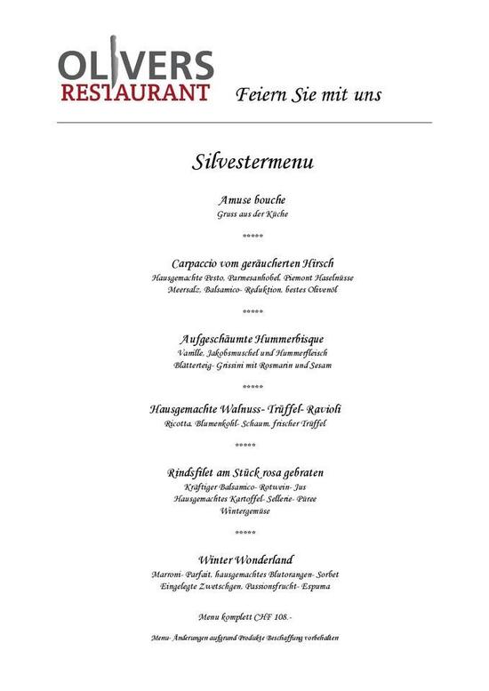 Speisekarte von Olivers Restaurant, Bischofszell