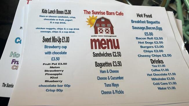 Menu at The Sunrise Barn, Waltham Chase