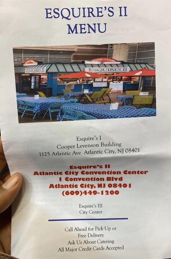 Menu at Esquire's II cafe, Atlantic City