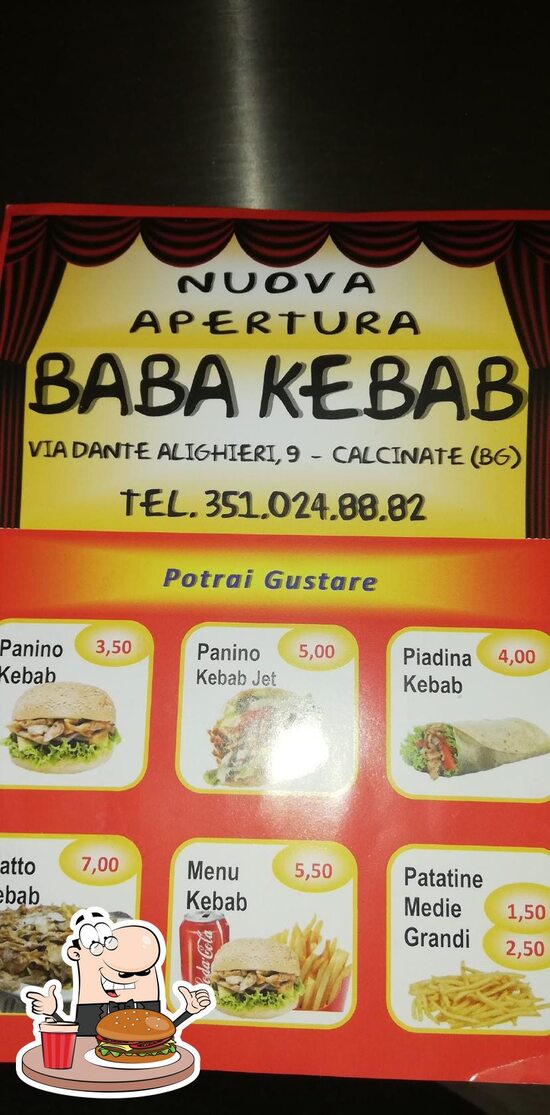 Menu at Baba kebab restaurant, Calcinate