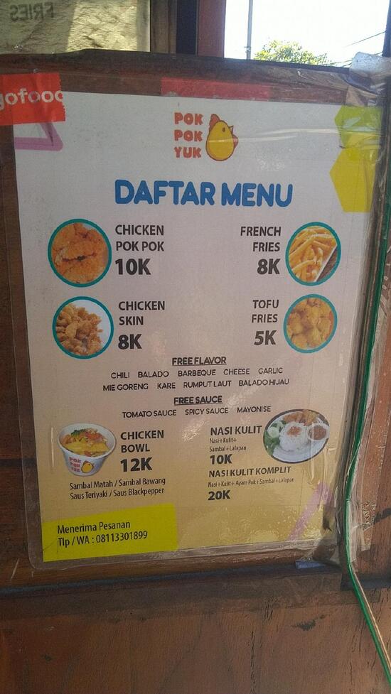 Menu at Pok Pok Yuk restaurant, Bungurasih