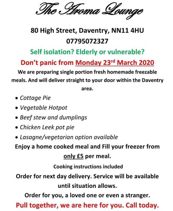Menu at The Aroma Lounge cafe, Daventry