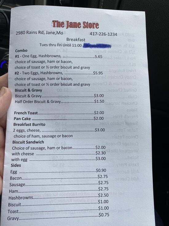 Menu at The Jane Store restaurant, San Clemente