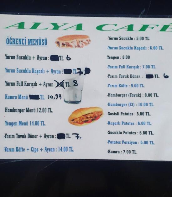 Menu at ALYA CAFE&FASTFOOD, Acıpayam