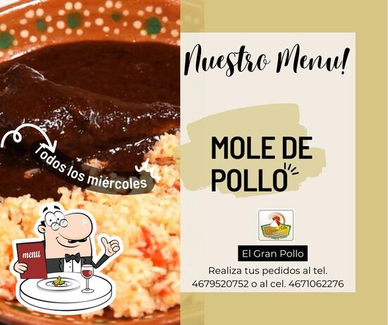 Menu at Pollos asados al carbón "El Gran Pollo" restaurant, Juchipila