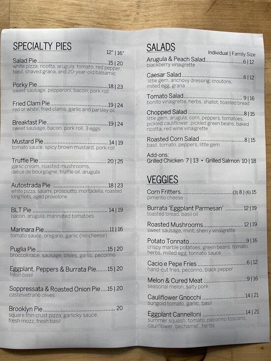 Menu at Proof pizzeria, Princeton