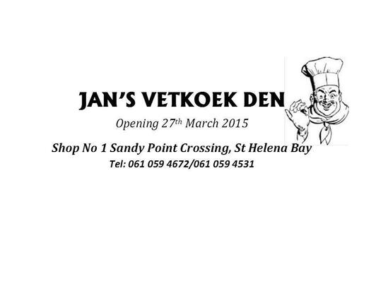 Menu at Jan's Vetkoek Den restaurant, Saint Helena Bay, 64 Linaria St