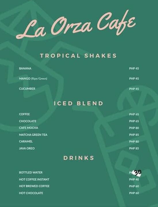 Menu at La Orza Cafe, San Felipe