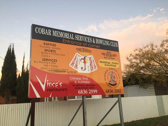 Menu at Cobar Memorial Service Club, Cobar