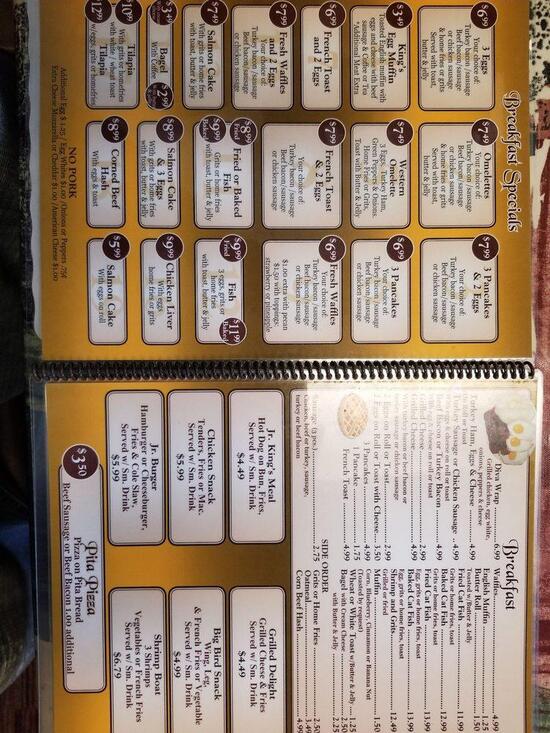 Menu at King's #1 Family Restaurant “Original Kings”, Newark, 327 Lyons Ave