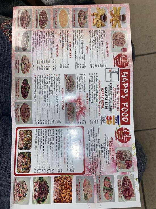 Menu at Happy Food restaurant, Phoenix, W Thomas Rd