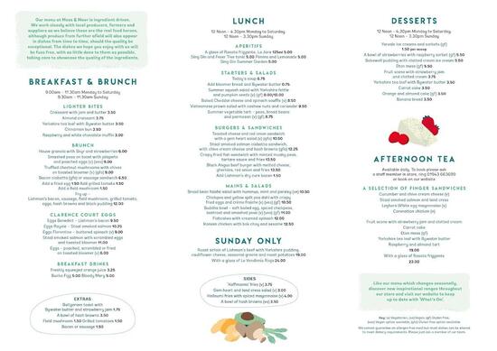Menu at Moss & Moor restaurant, Ilkley