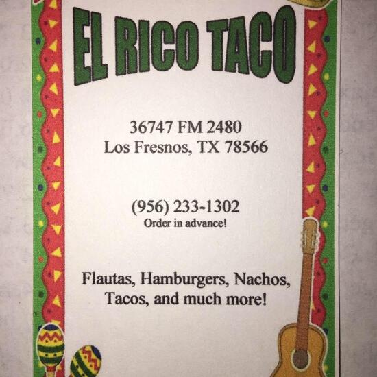 Menu at El Rico Taco restaurant, Los Fresnos, FM2480