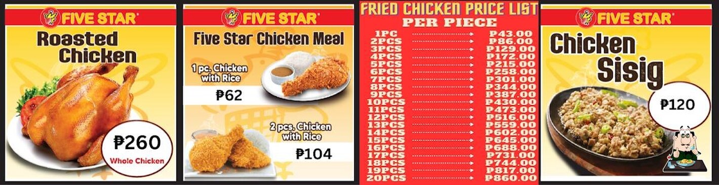Menu at Five Star Chicken Cabangan restaurant, Cabangan