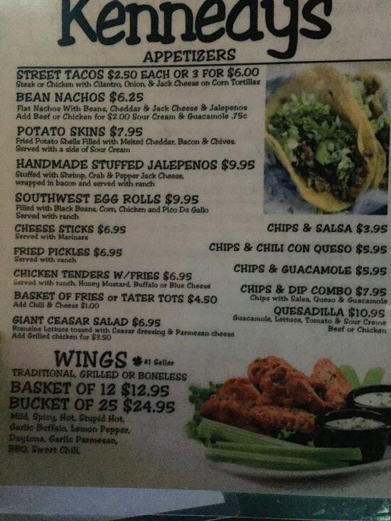Menu at Kennedy's Public House, San Antonio