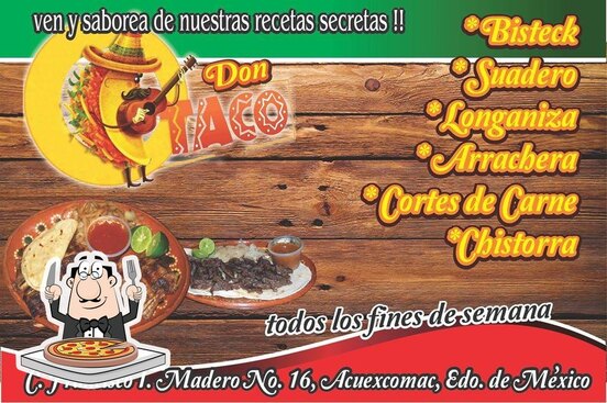 Menu at Taqueria Don Taco restaurant, Mexico, Calle Fco I Madero No. 16