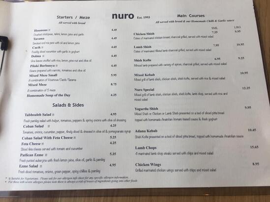 Menu at nuro alton restaurant, Alton