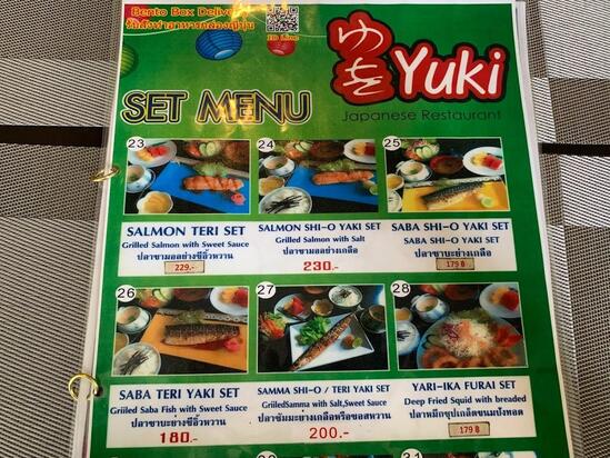 Carta de ร้านอาหารญี่ปุ่นยูกิ YUKI Japanese Restaurant, Khlong Nung