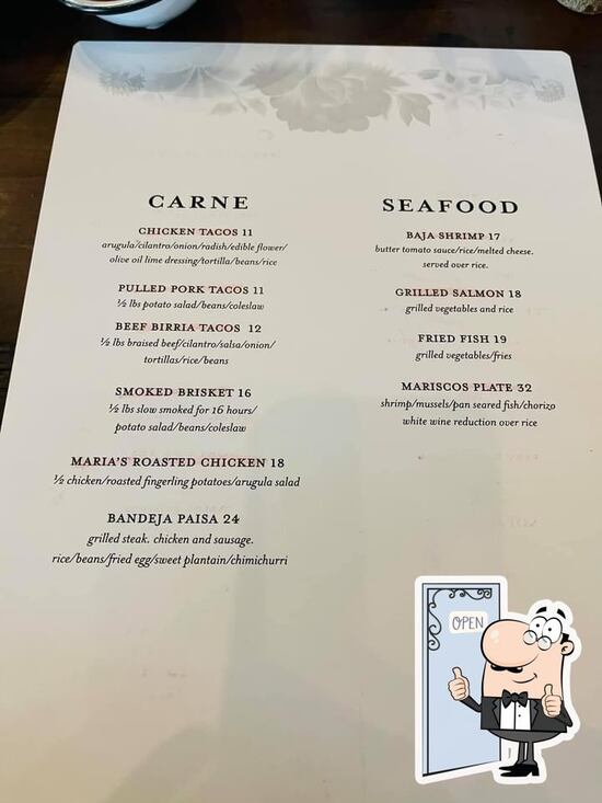 Menu at Humo restaurant, Tyler