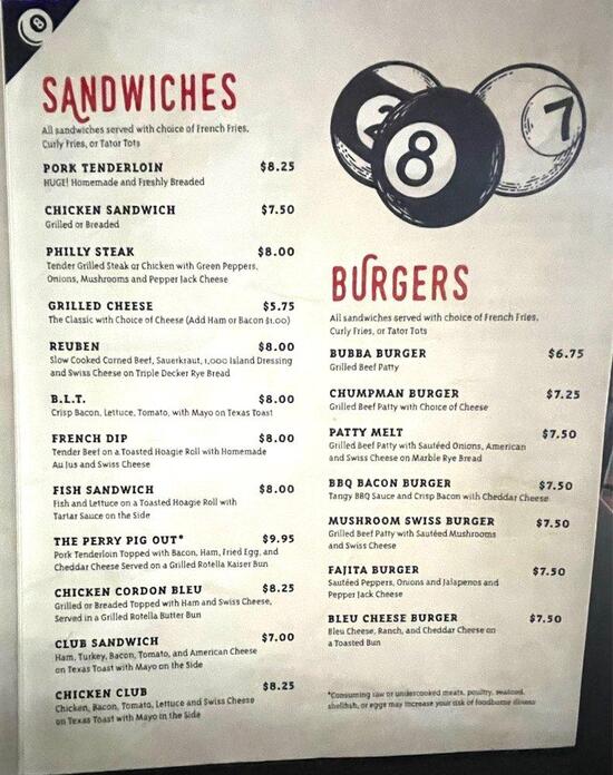 Menu at Perry's Place pub & bar, Omaha