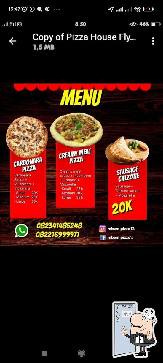 Menu at Mbem pizza restaurant, Genteng Wetan