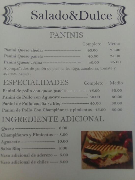 Carta del restaurante SALADO & DULCE Paninis y ensaladas, Gómez Palacio