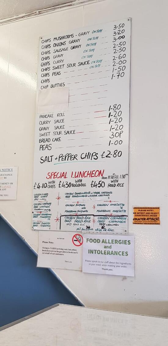 Menu at Silver Pan fast food, Sheffield, 27 Staniforth Rd