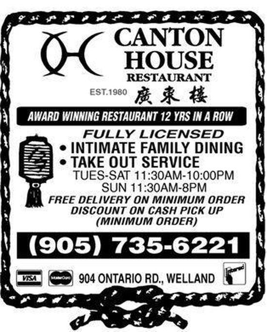 Menu at Canton House restaurant, Welland