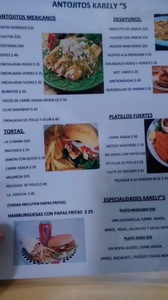 Menu at Antojitos Karely's, Tijuana, Blvd. Gustavo Díaz Ordaz #166