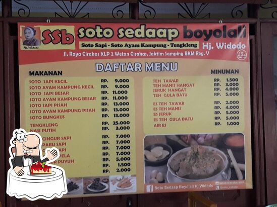 Carta del restaurante Soto Ayam Pacitan Pak Nasir, Yakarta Oriental