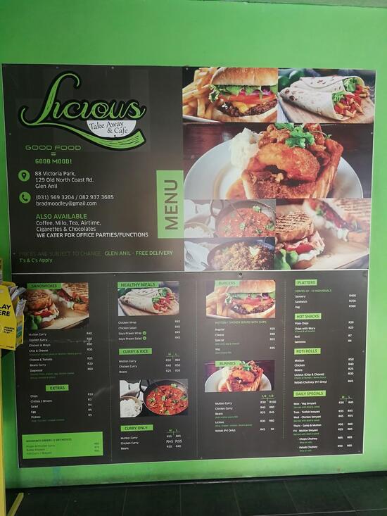Menu at Licious Cafe And Take Away, Durban