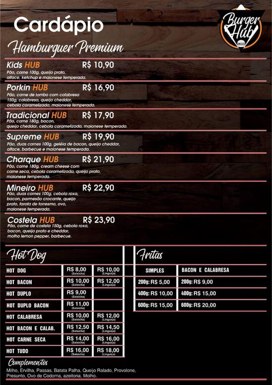 Menu at Burger HUB, Volta Redonda
