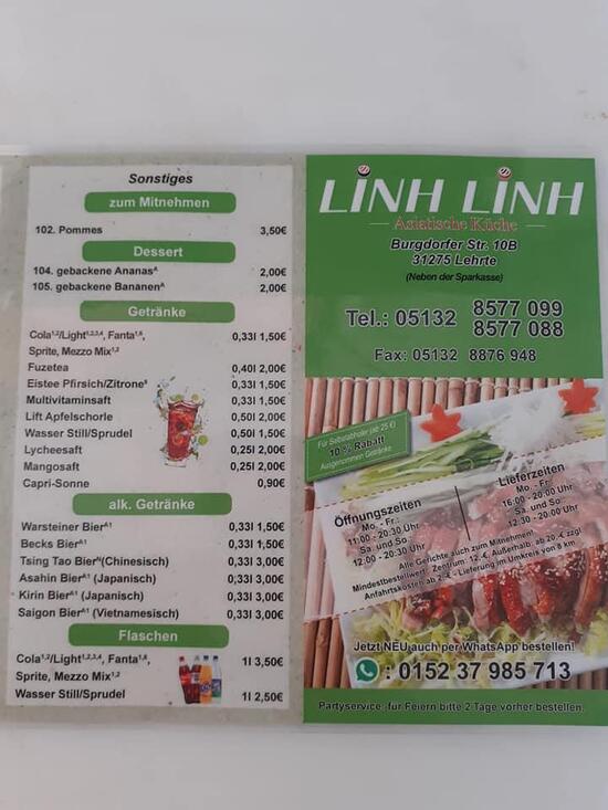 Menu at Linh Linh Asiatische Küche restaurant, Lehrte