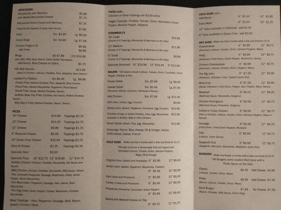 Menu at Ville Billy`s LLC pizzeria, State College