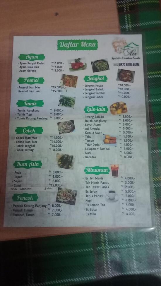 Menu at Kedai Dapur Aa(masakan Sunda) cafe, Karawang