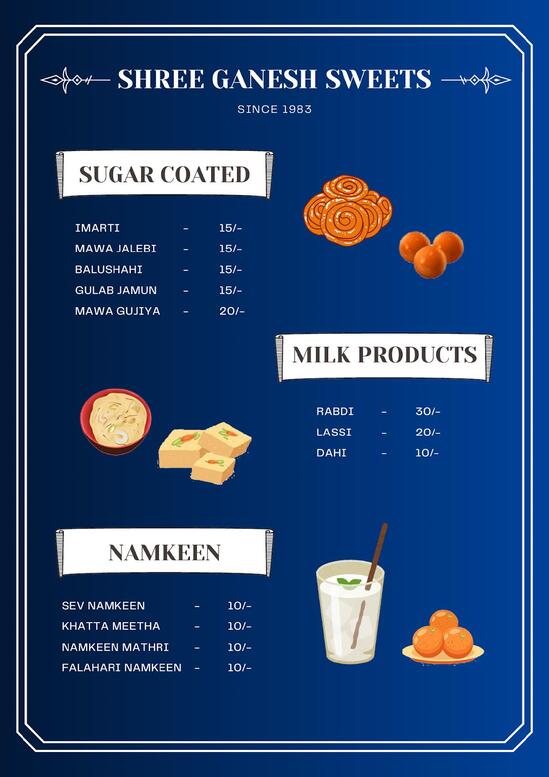 Menu at Shree Ganesh Sweets, Itarsi