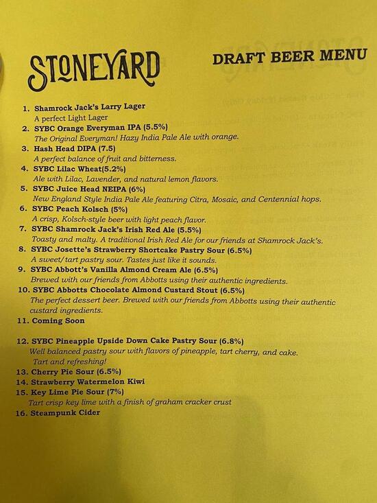 Menu at Stoneyard Breakfast Company pub & bar, Brockport, 48 Merchant St
