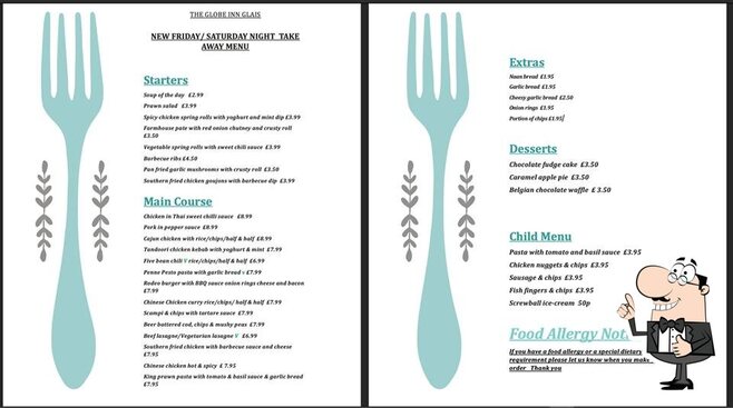 Menu at The Globe Inn pub & bar, Birchgrove, Glais Spar & Post Office