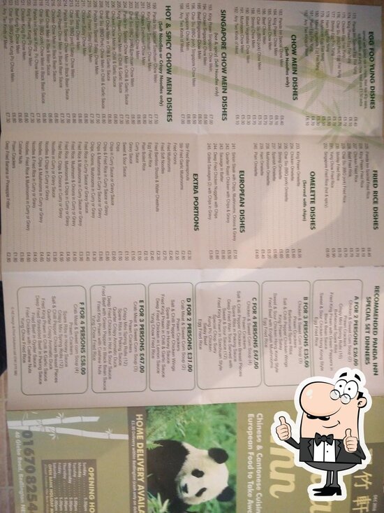 Menu at Panda Inn Chinese Cuisine Takeaway restaurant, Bedlington