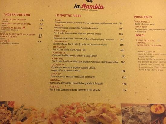 Menu at Pinseria La Rambla pizzeria, Morimondo