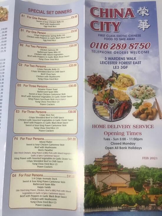 Menu at China City fast food, Leicester, 3 Wardens Walk
