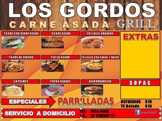 Menu at Los Gordos Grill restaurant, San Nicolás de los Garza